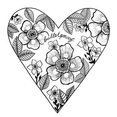 Bulletproof Heart Flowers Print, black and white, empowering wall art ...